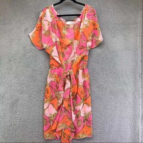Analili | Dresses | Analili Evelyn Dress Knot Front Short Sleeve Orange ...
